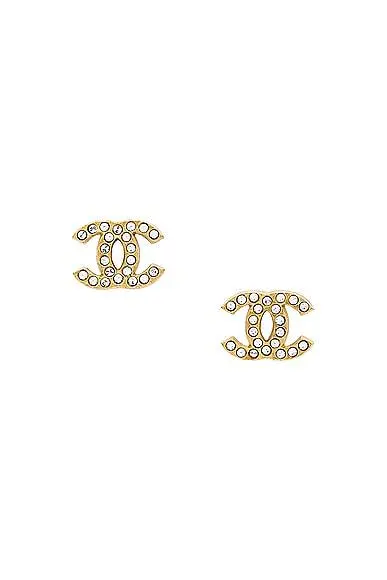Chanel Rhinestone Earrings In Metallic