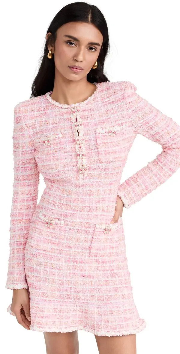 Self-Portrait Check Knit Mini Dress In Pink - 30% Off | Editorialist
