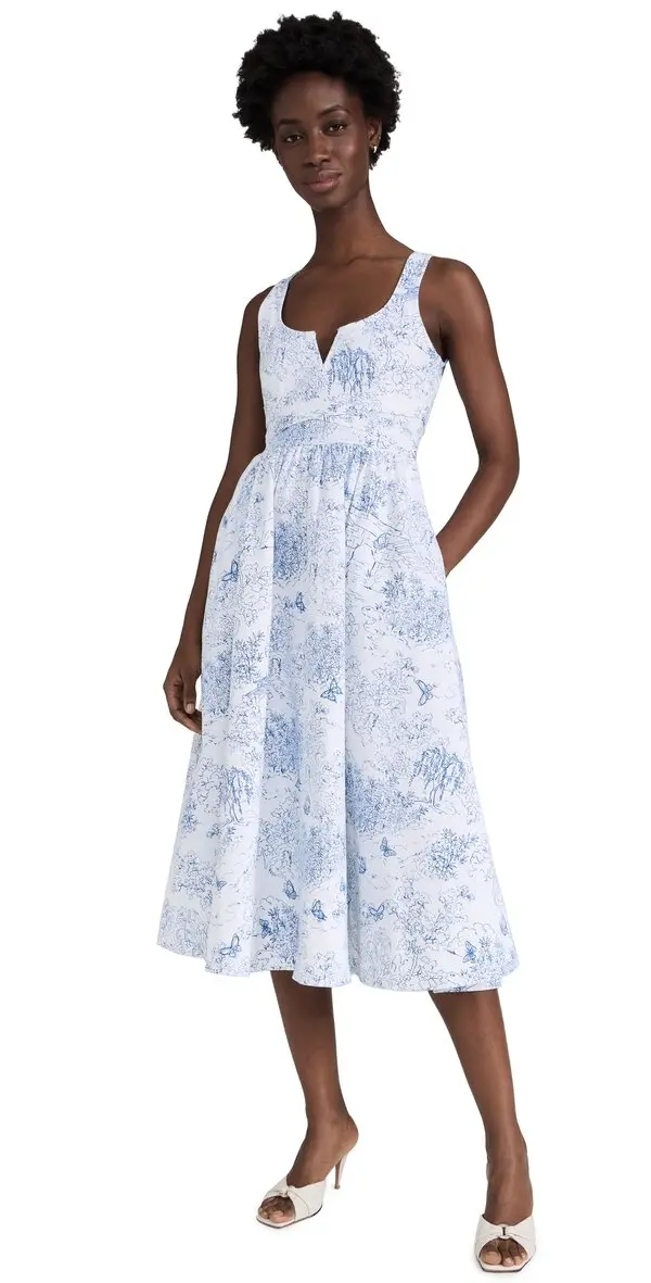Cinq  Sept Garden Toile Ebba Dress In White/Blue - 75% Off | Editorialist