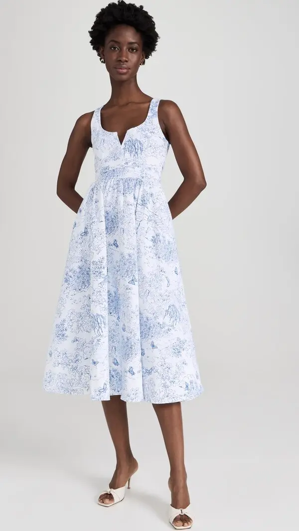 blue and white toile dress Girls: In Your Happy Place Print Dress, (8/10) - The Mint Julep Boutique Designed with long sleeves Blue And White Toile de