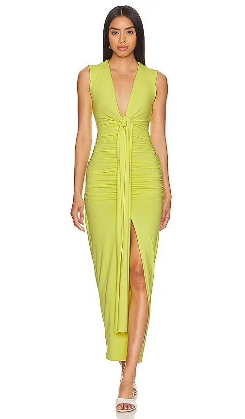 Susana Monaco Tie Front Gathered Dress In Green - Glow
