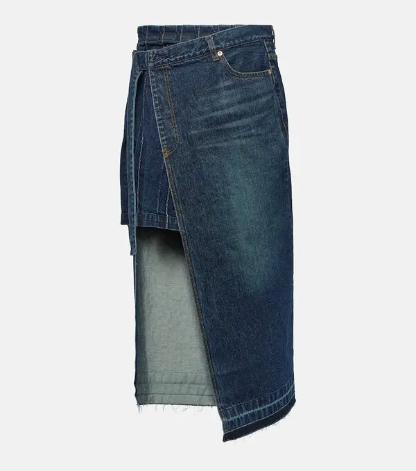 Sacai Asymmetric Denim Midi Skirt - Blue