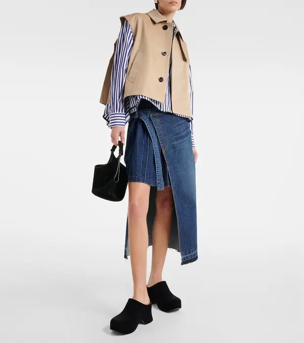 Sacai Asymmetric Denim Midi Skirt - Blue