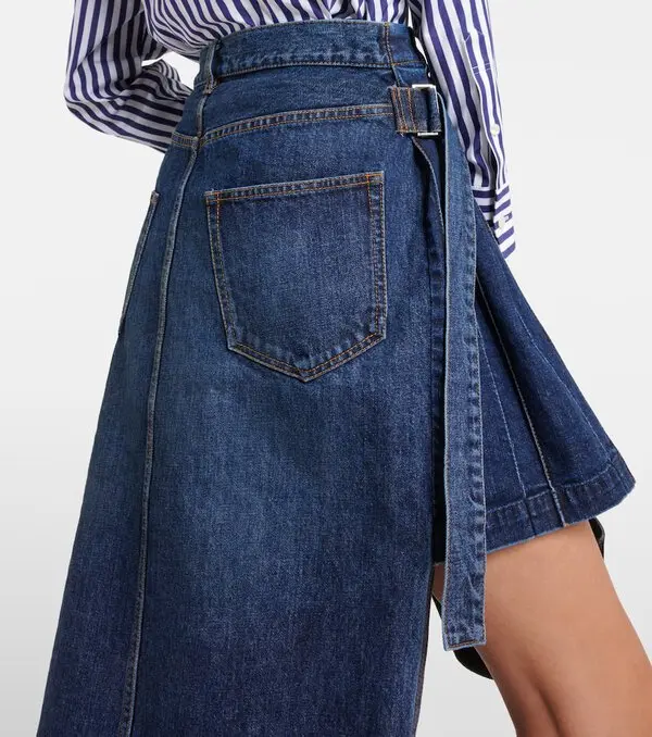 Sacai Asymmetric Denim Midi Skirt - Blue