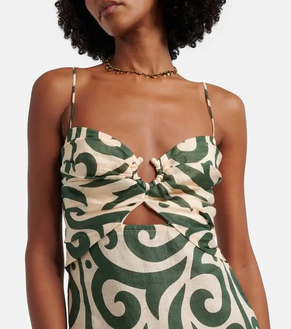 Johanna Ortiz Printed Linen Midi Dress