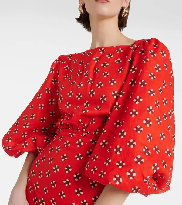 Johanna Ortiz Printed Linen Midi Dress - Red
