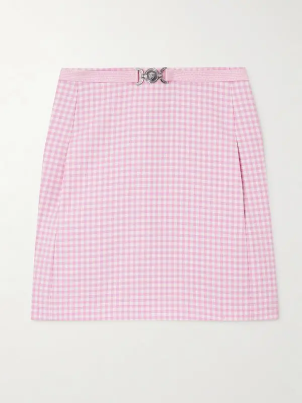 Versace Belted Checked Wool Mini Skirt