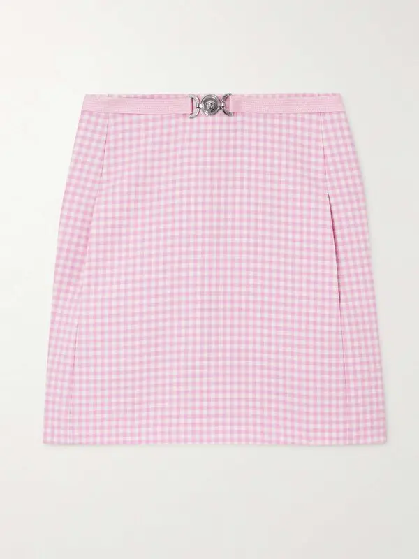 Versace Belted Checked Wool Mini Skirt