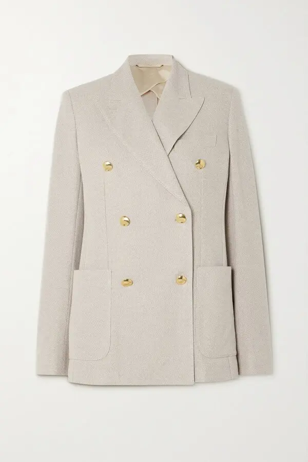 Max Mara Vanadio Double-breasted Grain De Poudre Cotton Blazer - Neutrals