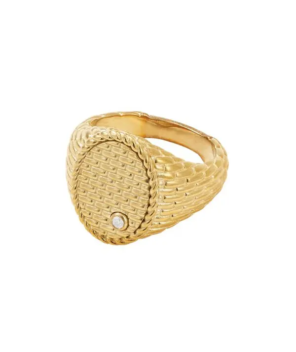 Yvonne Léon Chevaliere Ovale Cannage 9-karat Diamond Signet Ring - Gold