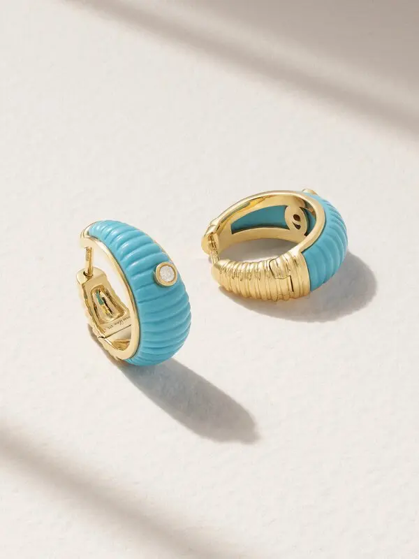 Yvonne Léon Berlingot 9-karat Turquoise And Diamond Hoop Earrings - Gold
