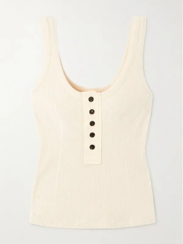 Bottega Veneta Button-embellished Ribbed Tank Top - Ivory