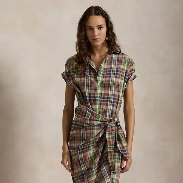 Ralph Lauren Plaid Cotton Faux-Wrap Shirtdress In Yellow/Green/Navy Multi -  19% Off | Editorialist