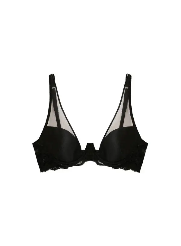 Fleur Du Mal Charlotte Sheer Overlay Demi Bra - Black