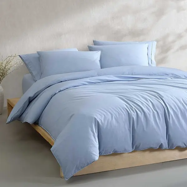 Calvin Klein Washed Percale Cotton 3 Piece Comforter Set - Chambray Blue