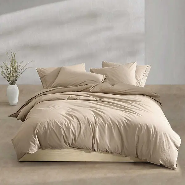 Calvin Klein Washed Percale Cotton 3 Piece Duvet Cover Set - Camel Brown