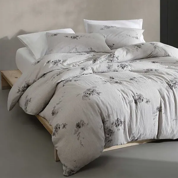 Calvin Klein Aquarelle Floral Cotton Melange Gauze 3 Piece Duvet Cover Set - Grey