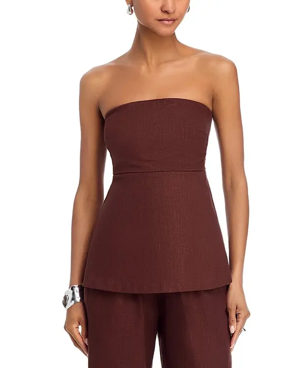 LUCY PARIS Smocked Strapless Top - Brown