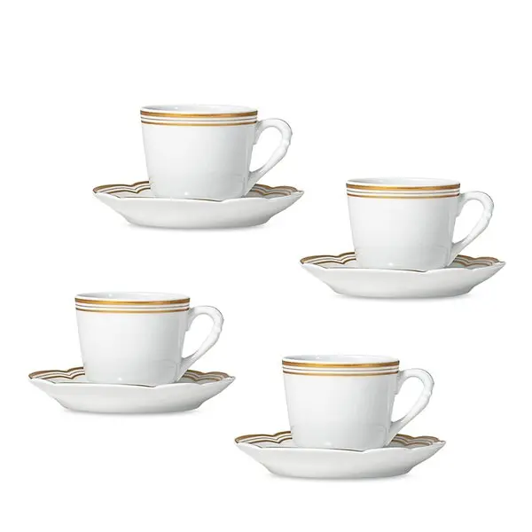 Bernardaud Pompadour Set Of 4 Espresso Cups & Saucers - White/gold