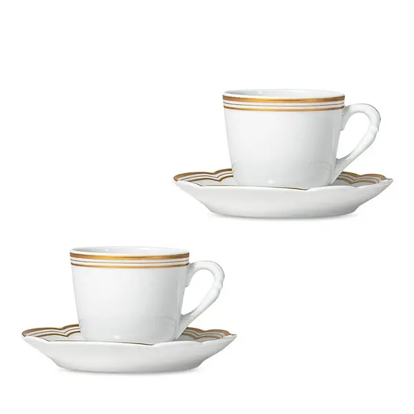 Bernardaud Pompadour Set Of 2 Espresso Cups & Saucers - White/gold
