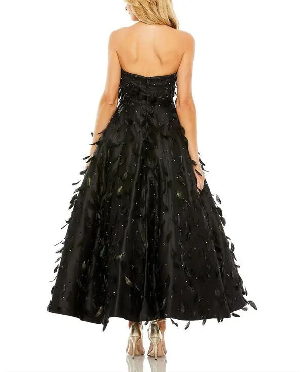 Mac Duggal Strapless Feather Embellished Gown
