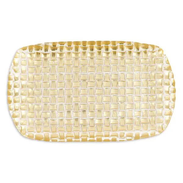VIETRI Rufolo Glass Basketweave Rectangular Tray - Gold