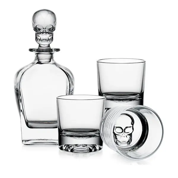GODINGER Skull Decanter And Set Of 2 Double Old-fashioned Glasses - Clear