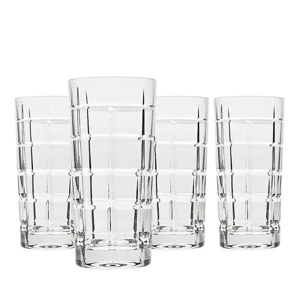 GODINGER Radius Plaid Highball Glasses, Set Of 4 - Clear