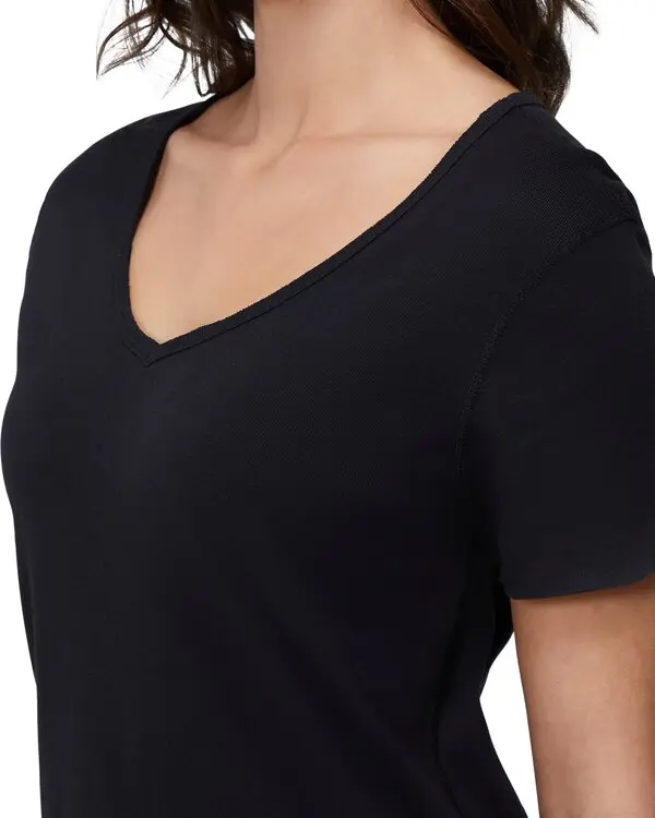 Three Dots Cotton V-neck Tee - Black