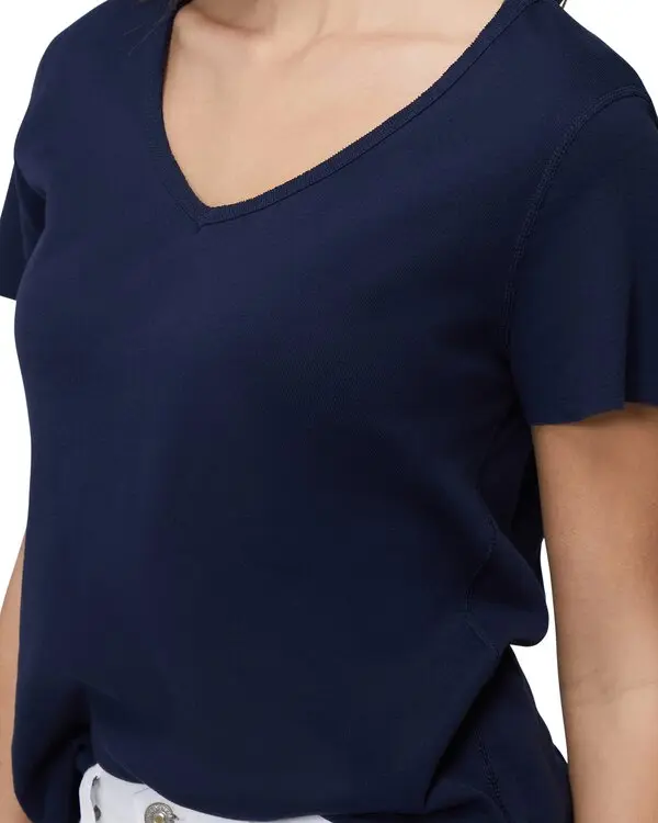 Three Dots Cotton V-neck Tee - Navy