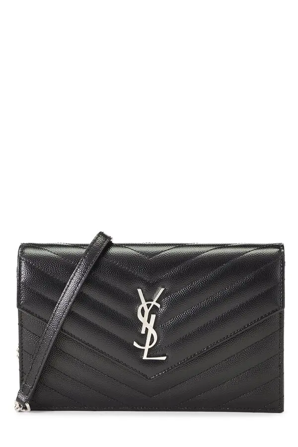 Saint Laurent Grained Calfskin Envelope Wallet On Chain - Black