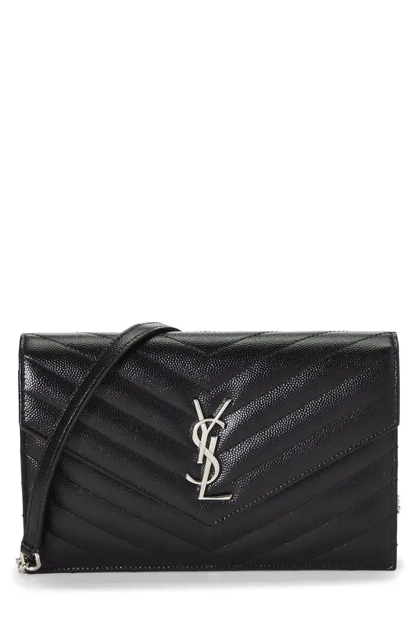 Saint Laurent Grained Calfskin Envelope Wallet On Chain - Black