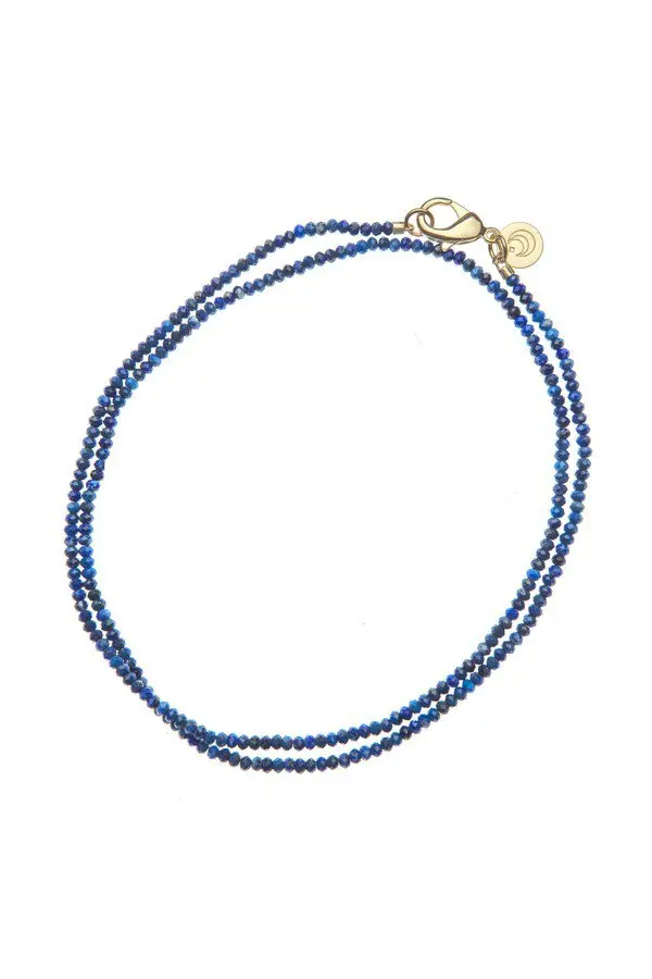 JANE WIN Double Wrap Lapis Lazuli Beaded Necklace - Gold