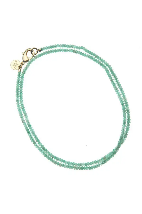 JANE WIN Double Wrap Diamond Cut Beaded Necklace In Jade - Gold