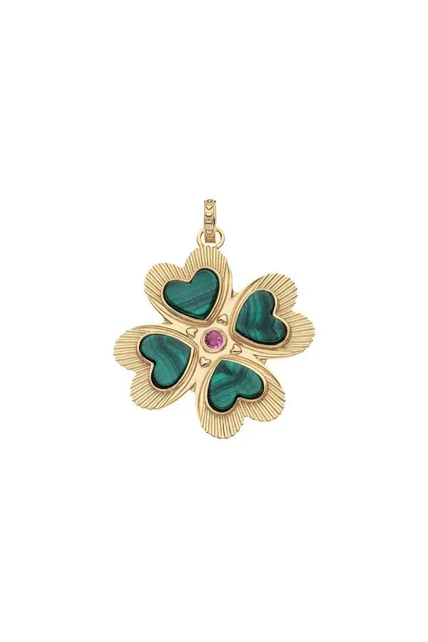 JANE WIN Lucky In Love Clover Pendant With Malachite - Pink