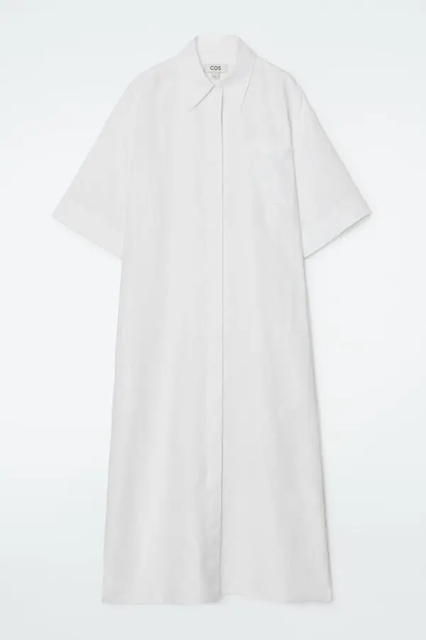 Cos Oversized Short-Sleeved Linen Midi Shirt Dress In White - 50% Off |  Editorialist