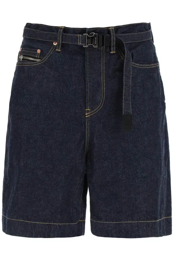 Sacai Denim Bermuda Shorts With Removable Belt In Blue - 53% Off