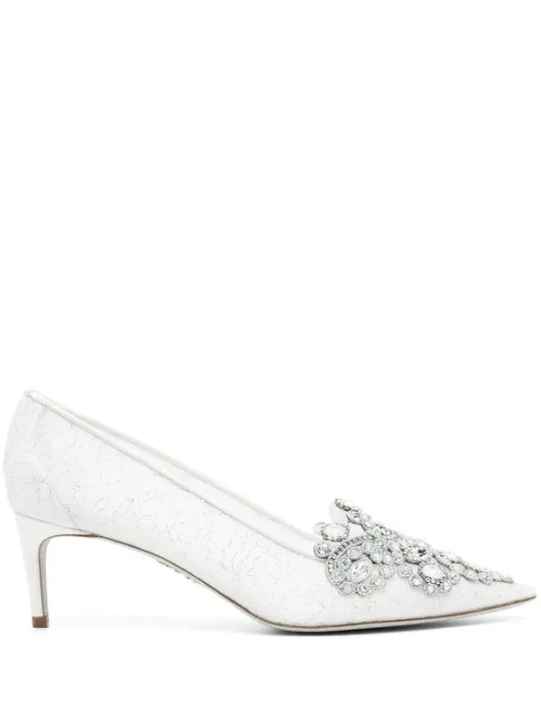 Rene Caovilla Veneziana 60mm Lace Pumps - Silver
