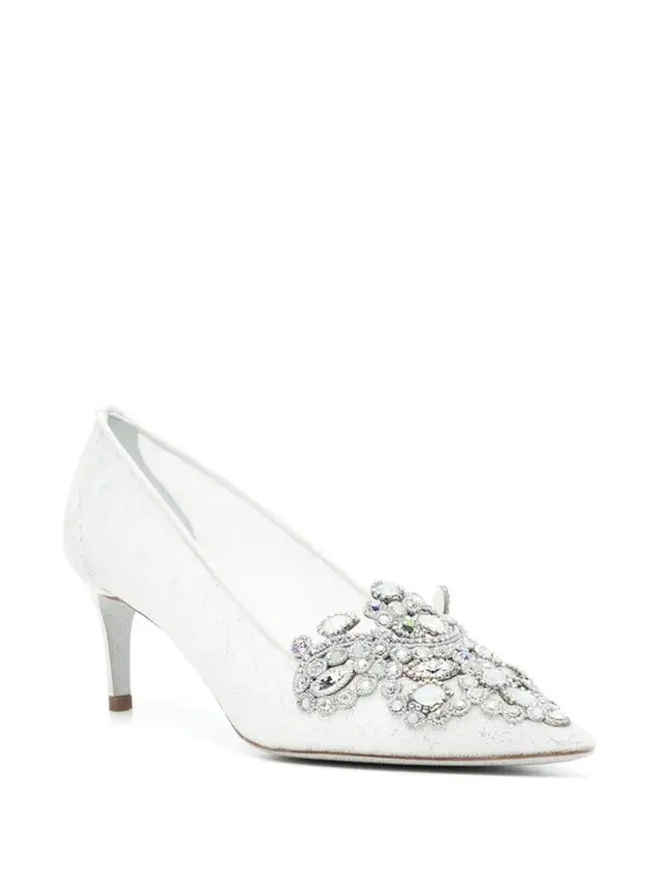Rene Caovilla Veneziana 60mm Lace Pumps - Silver