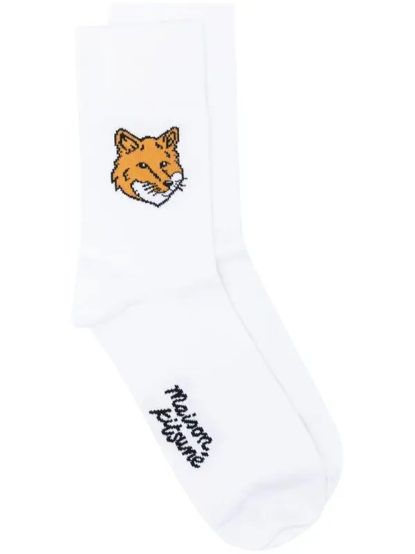 Maison Kitsuné Fox-motif Socks - White