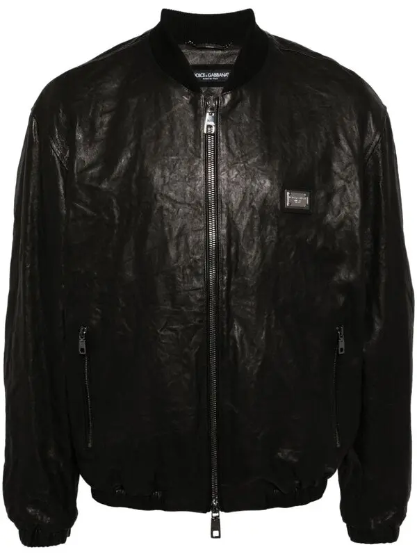 Dolce & Gabbana Crinkled Leather Bomber Jacket
