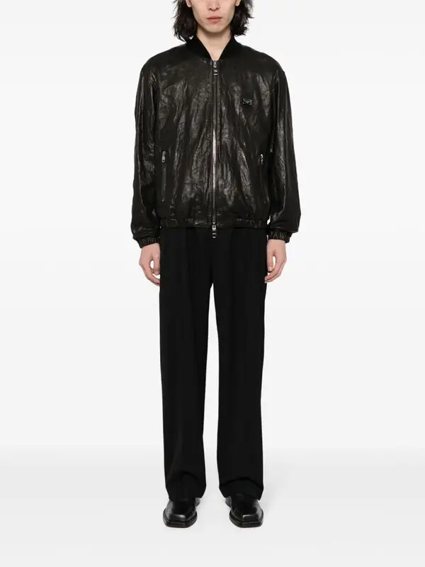 Dolce & Gabbana Crinkled Leather Bomber Jacket