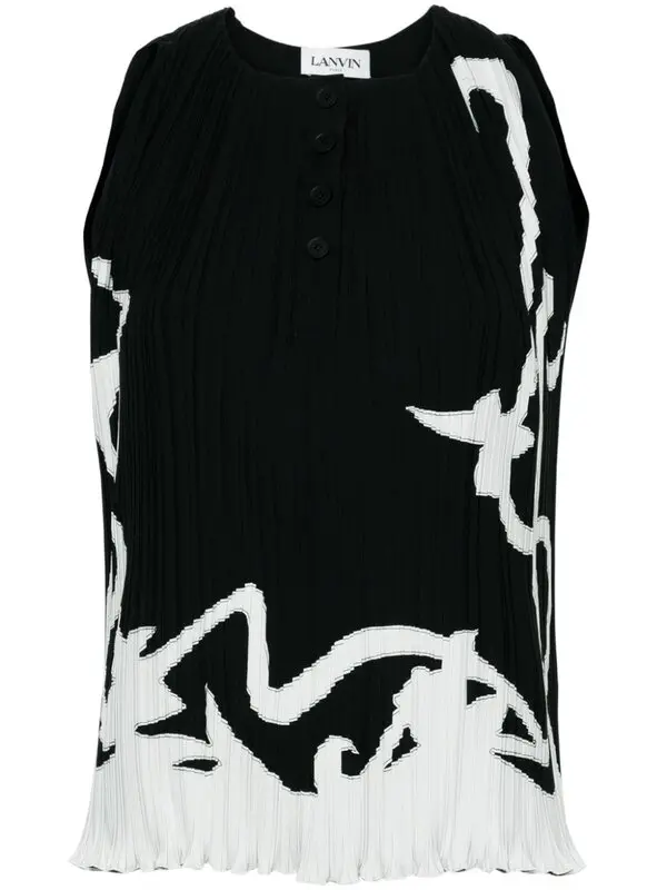 LANVIN Abstract-print Pleated Blouse - Black