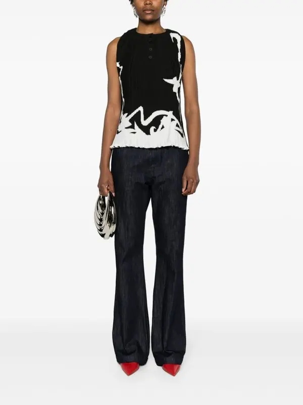 LANVIN Abstract-print Pleated Blouse - Black