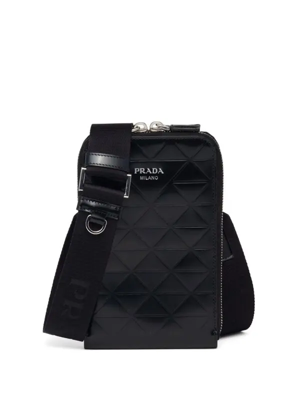 Prada Triangle-logo Leather Phone Case - Black