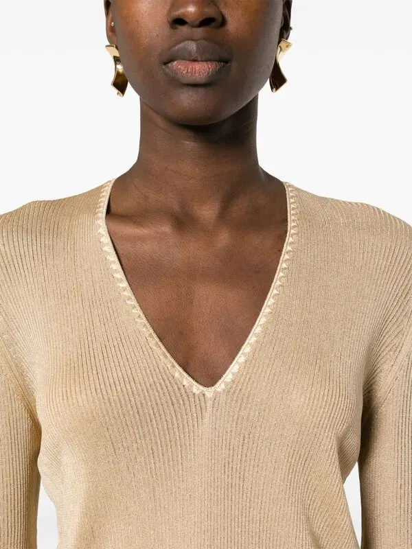 TOM FORD Ribbed V-neck Jumper - Neutrals
