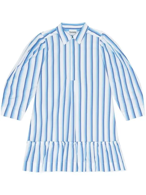 GANNI Striped Organic Cotton Shirtdress - White