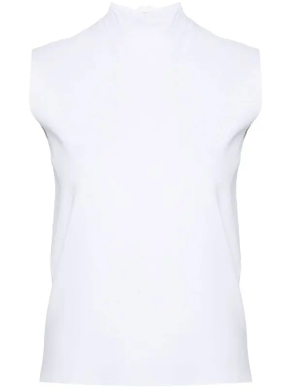 Plan C Fine-knit Mock-neck Top - White
