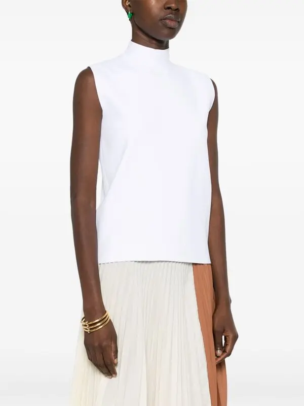 Plan C Fine-knit Mock-neck Top - White