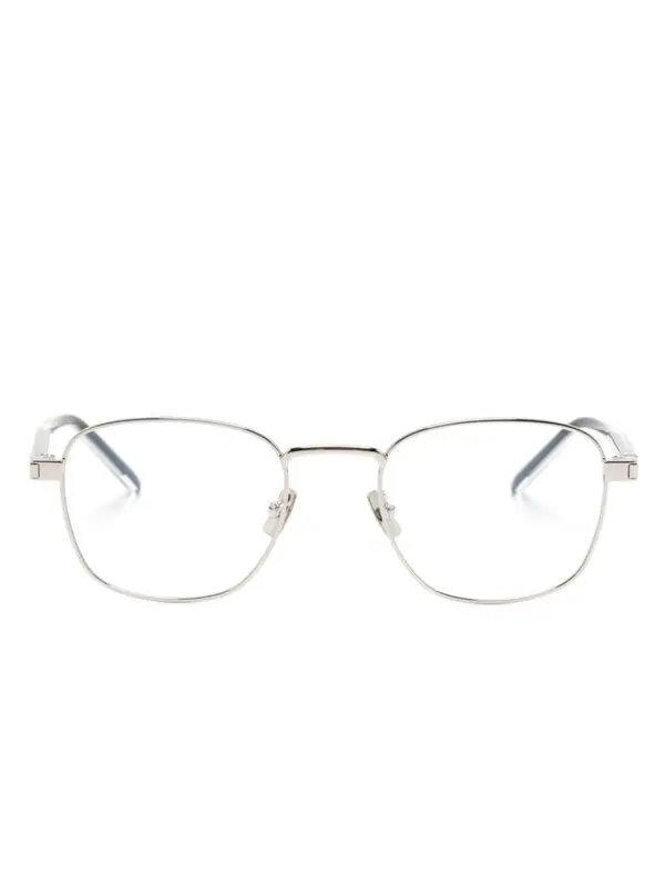 Saint Laurent Logo-engraved Rectangle-frame Glasses - Silver